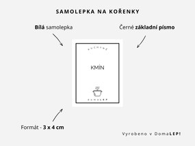 KMÍN - Samolepka na kořenky 3 x 4 cm - DomaLEP varianta: BÍLÁ - základní písmo