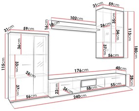 Moderní obývací stěna s LED osvětlením VOLDA - bílá