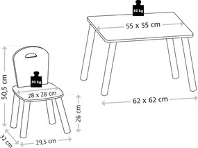 Dětský stolek se 2 židlemi, šedý