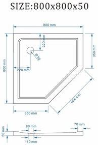 BPS-koupelny Pětiúhelníková akrylátová sprchová vanička HYD-PSV-RAVE 80x80 černá