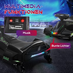HOMCOM Dětský elektrický go-kart 12V 3-8 km/h Drift Kart s režimem driftu, pomalým startem, go-kartem s osvětlením a hudbou, bezpečnostním pásem pro …