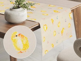 Biante Velikonoční teflonový běhoun na stůl TF-074 Kuřátka a kraslice na béžovém 35x180 cm