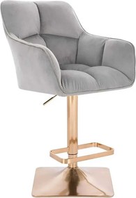 LuxuryForm DESIGN Barová židle AMALFI VELUR na zlaté hranaté podstavě - světle šedá