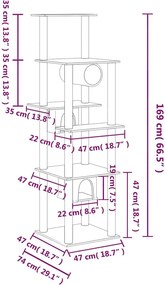 Škrabadlo pro kočky se sisalovými sloupky krémové 169 cm 171672
