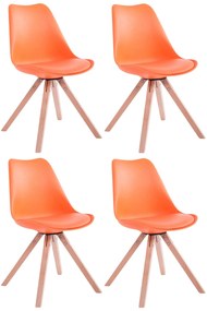 Jídelní židle Bordon - 4 ks - umělá kůže - přírodní rám | oranžové