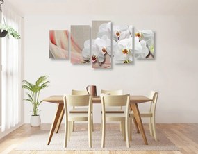 5-dílný obraz bílá orchidej na plátně - 200x100 cm