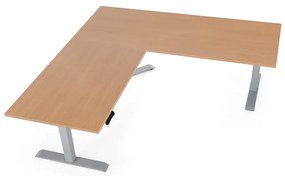 Výškově nastavitelný stůl OfficeTech Angle, 180 x 200 cm, šedá podnož, buk