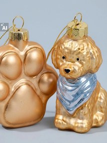 Sinsay - Skleněné vánoční ozdoby ve tvaru psí tlapky a psa 2 pack - hnědá