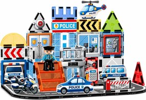 LEAN Toys Magnetické stavební kostky – Policejní základna, vozidla, policista, 44 dílů