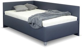 Rohová zvýšená čalouněná postel s úložným prostorem Ryana, 90x200, tmavě šedá