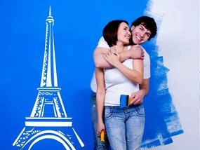 WALLVINIL Samolepky na zeď - Eiffelova věž skica Barva: Liliová, Velikost samolepky: 190x90 cm