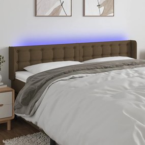 Čelo postele s LED tmavě hnědé 163 x 16 x 78/88 cm textil 3123679