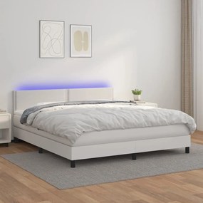 Box spring postel s matrací a LED bílá 180x200 cm umělá kůže,  3134178