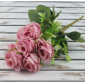 kytice růží mini 32 cm, růžová - 15 x 12 x 32