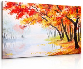 Obraz malebný podzimní les u jezera