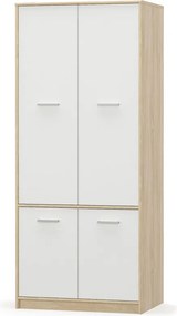 Skříň čtyřdveřová Tips 83x195x55.3 cm Dub sonoma / Bílý