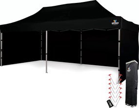 BRIMO Nůžkový párty stan 3x6 m hliníkový – Elegantní a rychle rozložitelný - s 3 stěnami - Černá P. Alu