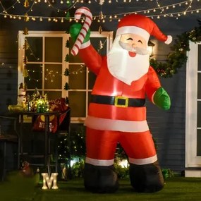 HOMCOM Nafukovací vánoční dekorace, 2,4 m Santa Claus s LED osvětlením, cukrová hůlka pro vnitřní i venkovní použití