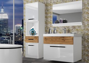 Koupelnový nábytek Belini bílý lesk / dub wotan + umyvadlo + zrcadlo  ROD PM 3/0/W/WDW/0/ZW