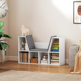 HOMCOM Knihovna s polštářem, úložný regál se 6 přihrádkami, vzhled lnu, malá knihovna do obývacího pokoje, ložnice, 105 x 30 x 63 cm, bílá