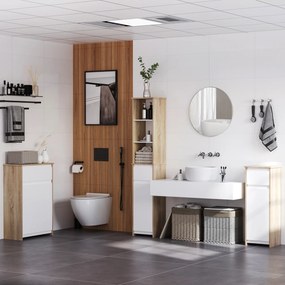 Kleankin Příruční skříňka do koupelny s 1 zásuvkou a 2 dveřmi - Koupelnový úložný kabinet pro obývací pokoj, koupelnu, ložnici - Moderní styl - Proti…