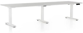 Výškově nastavitelný stůl OfficeTech Long, 260 x 80 cm, bílá podnož, světle šedá