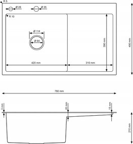 Erga HD, 1-komorový ocelový dřez 780x490x210 mm, levý, grafitová, ERG-MLS-HD7849LB