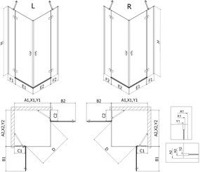 Mexen Mist-H Duo, 2-křídlý ​​výklopný sprchový kout 90 x 80 cm, čiré sklo, měděný matný profil, 8A5-090L-080P-65-00