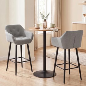 Sada HOMCOM – 2 barové stoličky, čalouněné chenille barové židle, výška sedadla 67 cm, opěrka a podnožky, šedé