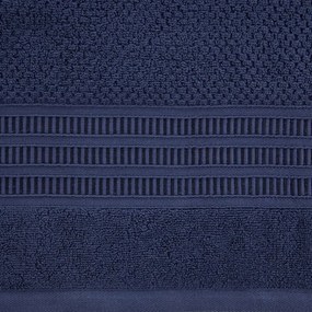 Bavlněný tmavomodrý ručník ROSITA s rýžovou strukturou a žakárovou bordurou s geometrickým vzorem Rozměr: 30 x 50 cm