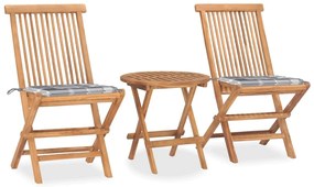 vidaXL Marketos 3dílný skládací zahradní jídelní set s poduškou masivní teak