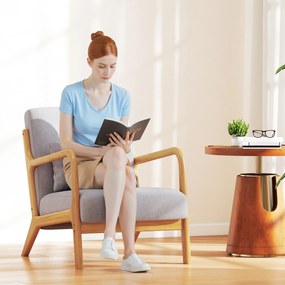 HOMCOM Lounge Křeslo Nordic Křeslo Obývací Pokoj S Rukama Polštář a Rám z Kaučukovníku pro Ložnici Nosnost 120 kg 61x78x76 cm Šedé