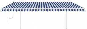Ručně zatahovací markýza se sloupky 450x300 cm Dekorhome Bílá / modrá