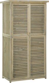 Dřevěná zahradní skříň Outsunny s asfaltem a slatěmi - Úložná kůlna se 4 přihrádkami Šedá 87 x 46,5 x 160 cm | Aosom