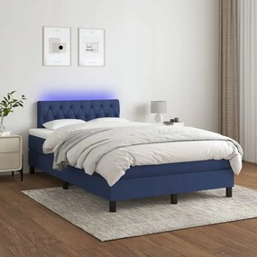 Box Spring Postel S Matrací A Led Textil Modrá Prošívaný design 120 x 200