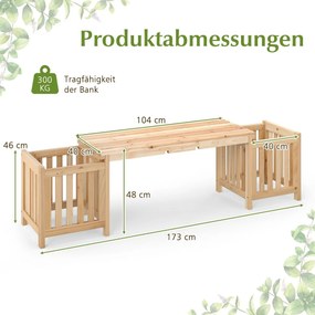 Costway Dřevěná zahradní lavička s truhlíkem Dřevěná s 2 bočními truhlíky