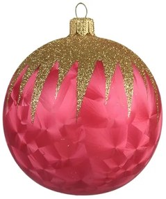 Vánoční skleněná koule v růžovém mrazolaku se zlatým dekorem