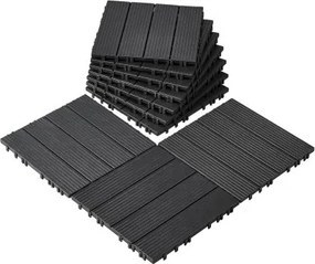 zámkové palubkové dlaždice 10 balení 30,5 × 30,5 cm plast pro verandu tmavě šedá