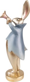 Dekorace králík v modrém kabátku s trumpetou - 9*8*26 cm