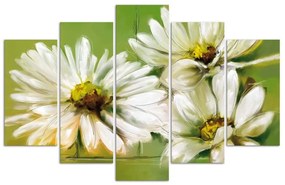 Obraz na plátně pětidílný Bílé květy sedmikrásek - 200x100 cm