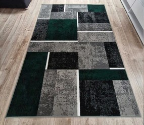 HU Šedo-zelený geometrický kostkovaný obdélníkový koberec NEW IDEA 90311-0574 Rozměr: 50x80 cm