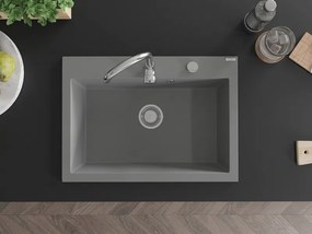 Mexen Elix granitový dřez 1-komorový 700 x 500 mm, šedý, chromový sifon - 6526701005-71
