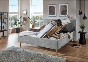 Šedá čalouněná dvoulůžková postel s úložným prostorem s roštem 180x200 cm Nova – Meise Möbel