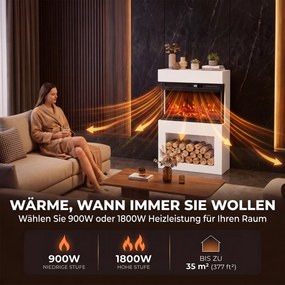 HOMCOM elektrický nástěnný krb s 3D efektem plamene a římsou, 64 cm, bílý