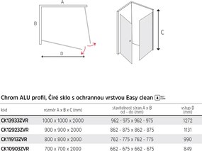 Mereo Mereo, Pivotový sprchový kout, Novea, čtverec, chrom ALU, sklo Čiré, CK12923ZVR