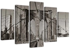 Gario Obraz na plátně Brooklynský most černobílý - 5 dílný Rozměry: 100 x 70 cm