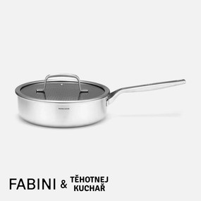 Fabini Hluboká pánev FABINI & Těhotnej kuchař 2.0, Ø 24 cm (2,5 l) - Nerezová beznýtová pánev s hybridním keramickým povrchem z vícevrstvé nerezové oceli s poklicí