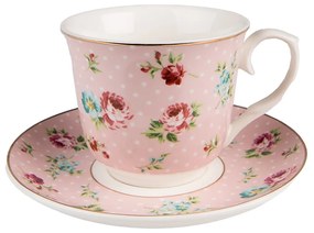 Růžový porcelánový šálek s podšálkem Laverne - Ø 15*8 / 250 ml
