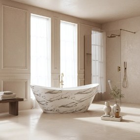 Rea Ferrano Slim, volně stojící vana 170x73 cm, imitace kamene, černý click-clack, KPL-W6505