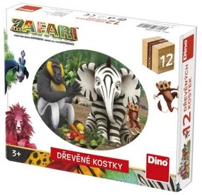 Dino dřevěné kostky Safari, 12 kostek